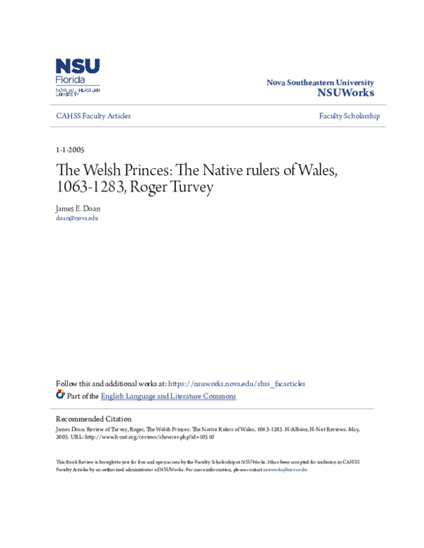 (PDF) The Welsh Princes: The Native Rulers of Wales, 1063-1283