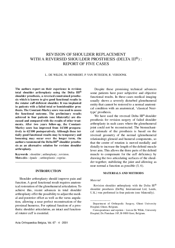 (PDF) Revision of shoulder replacement with a reversed shoulder ...