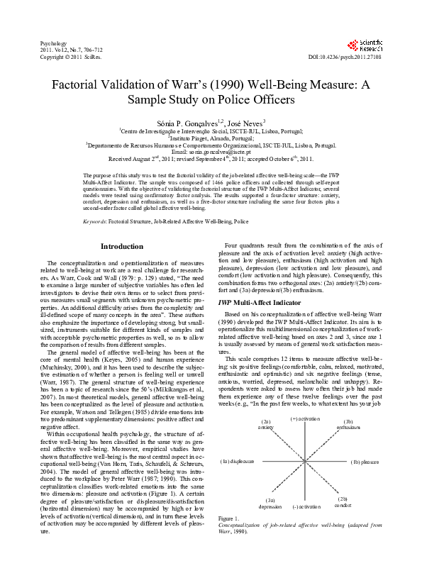(PDF) Factorial Validation of Warr’s (1990) Well-Being Measure: A ...
