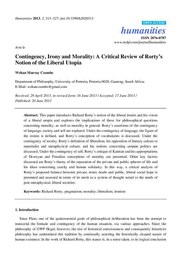 (PDF) Contingency, Irony and Morality: A Critical Review of Rorty’s ...