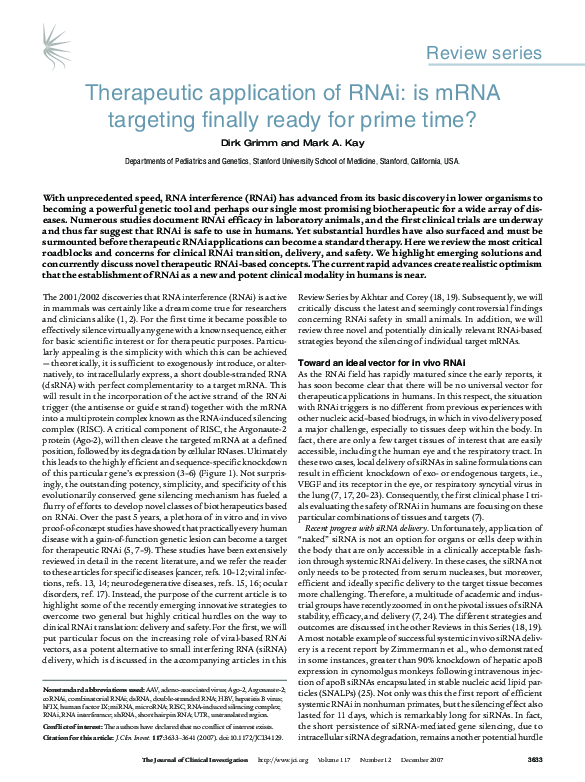 (PDF) Therapeutic application of RNAi: is mRNA targeting finally ready ...