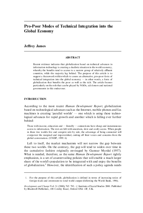 (PDF) Pro-Poor Modes of Technical Integration into the Global Econom