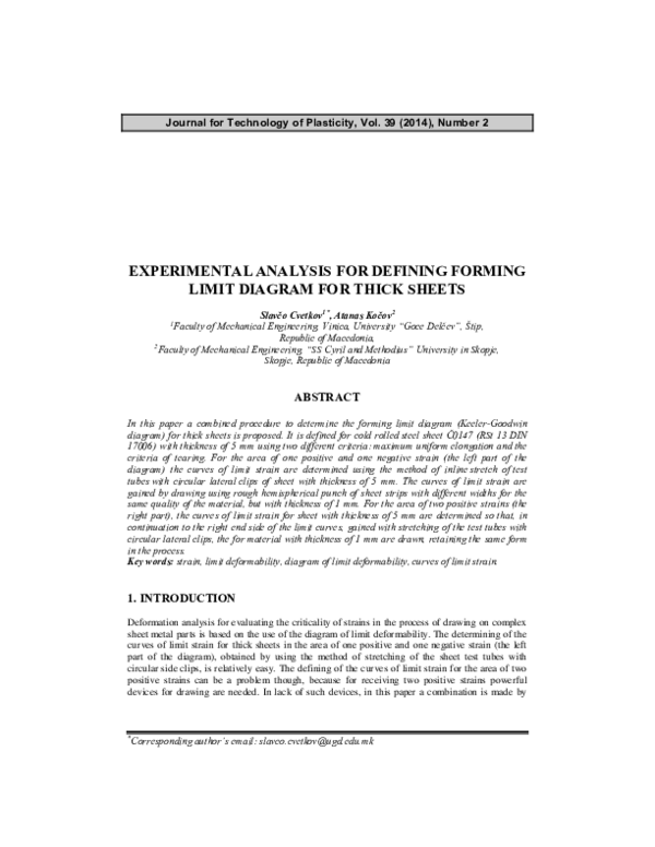 Pdf Experimental Analysis For Defining Forming Limit Diagram For Thick Sheets