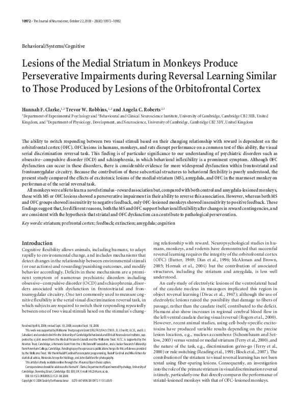 (PDF) Lesions of the Medial Striatum in Monkeys Produce Perseverative ...