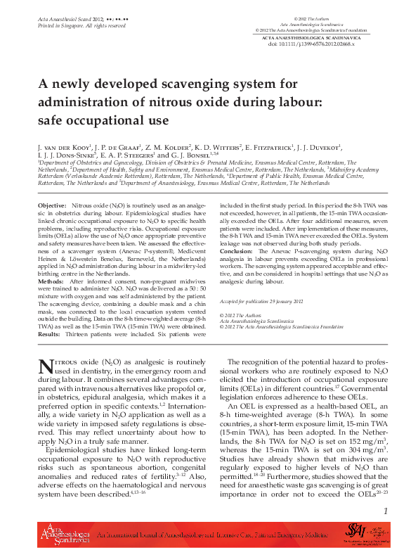 (PDF) A newly developed scavenging system for administration of nitrous ...