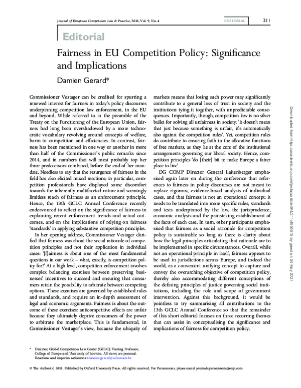 (PDF) Fairness in EU Competition Policy: Significance and Implications