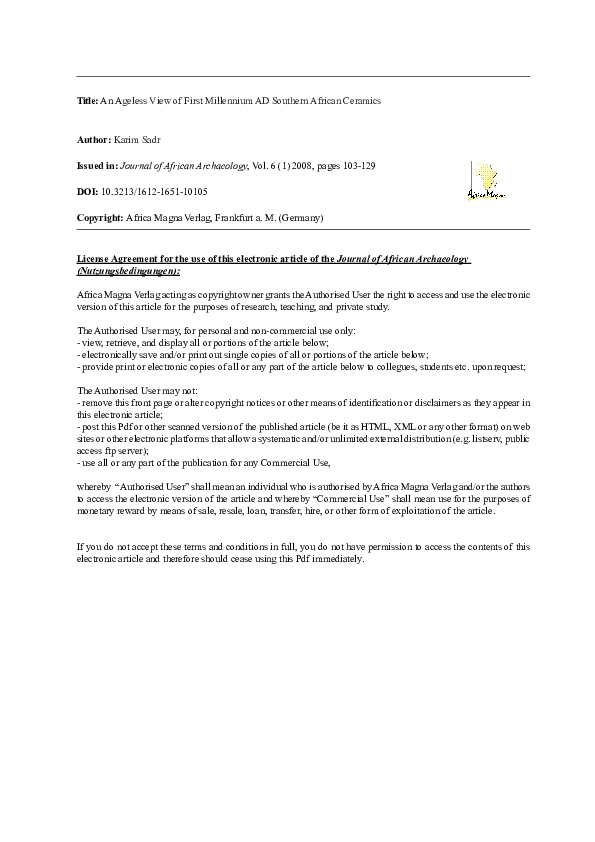 (PDF) An ageless view of first millennium AD Southern African ceramics