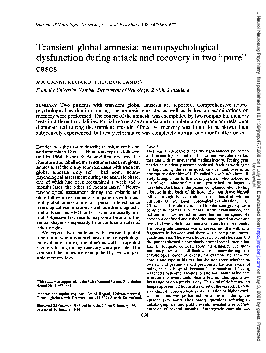 (PDF) Transient Global Amnesia: Neuropsychological Findings after ...