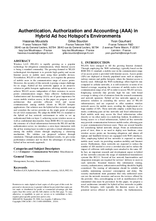 (PDF) Authentication Authorization and Accounting (AAA) Schemes in WiMAX
