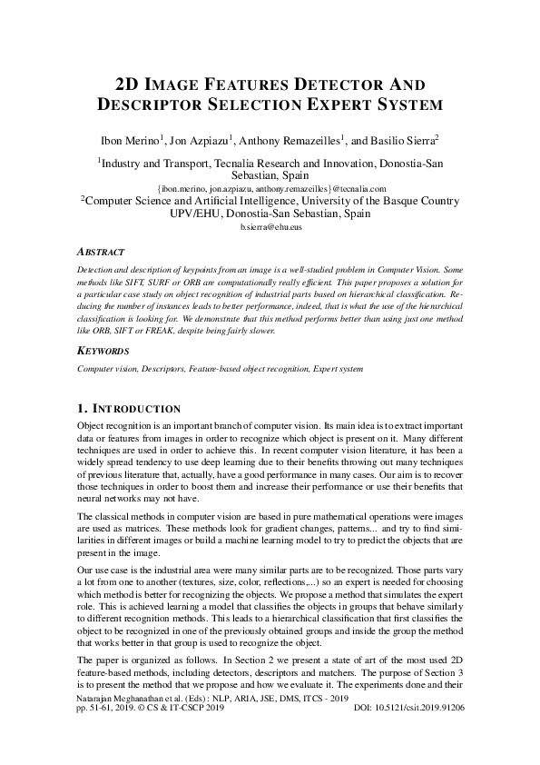 (PDF) 2d Image Features Detector and Descriptor Selection Expert System