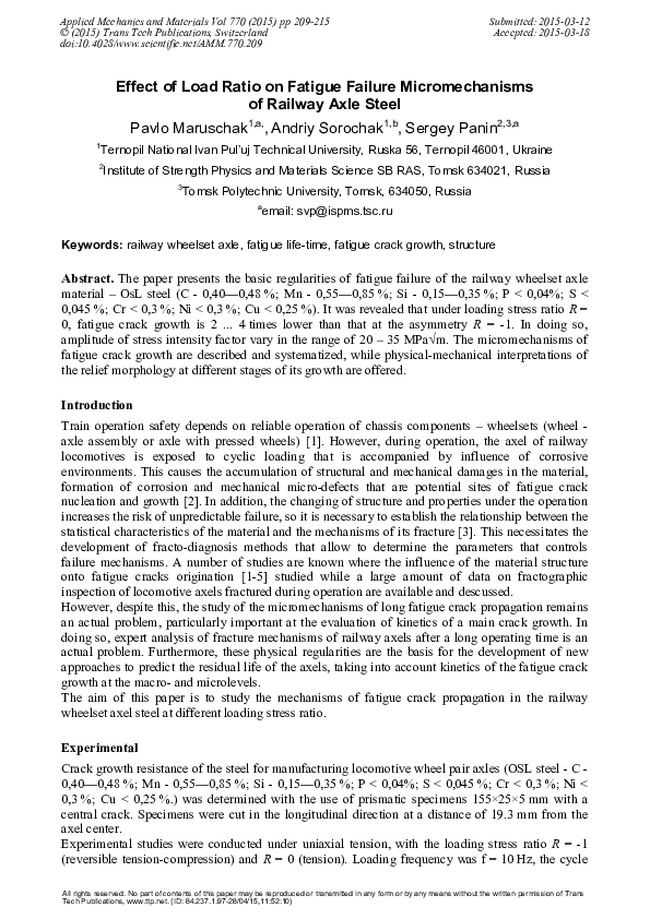 (PDF) Effect of Load Ratio on Fatigue Failure Micromechanisms of ...