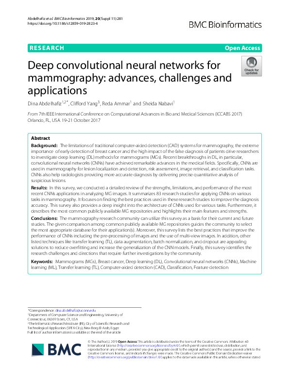 (PDF) Deep convolutional neural networks for mammography: advances, challenges and applications