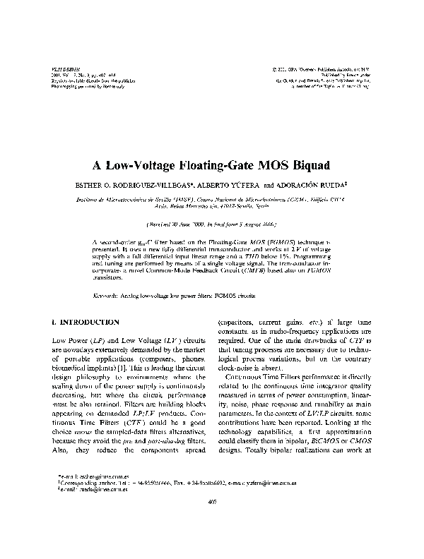 (PDF) A Low-Voltage Floating-Gate MOS Biquad