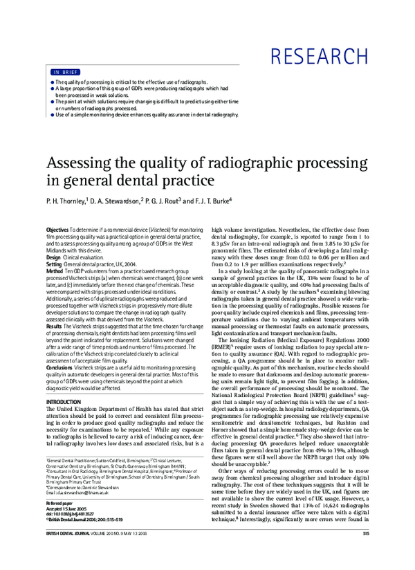 (PDF) Assessing the quality of radiographic processing in general ...