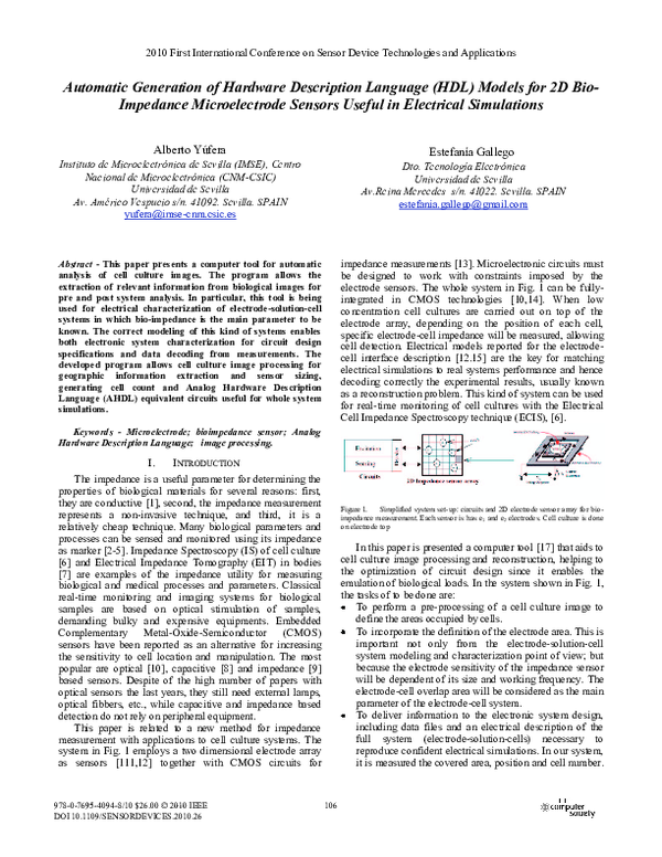 Pdf Automatic Generation Of Hardware Description Language Hdl Models For 2d Bio Impedance