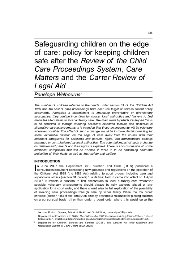 (PDF) Safeguarding Children on the Edge of Care: Policy for Keeping ...
