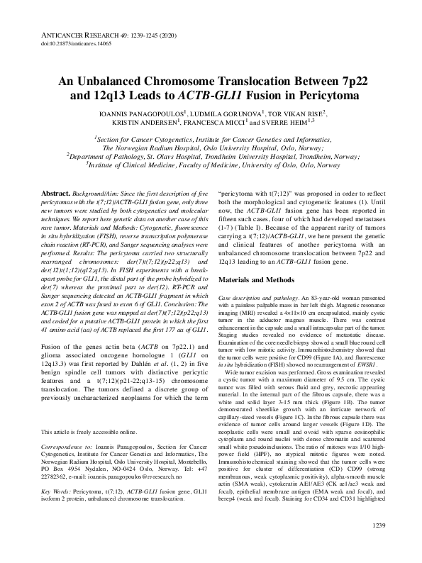 (PDF) An Unbalanced Chromosome Translocation Between 7p22 and 12q13 ...