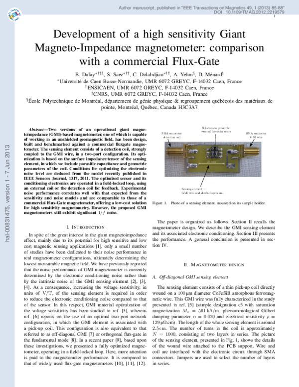 (PDF) Development of a High Sensitivity Giant Magneto-Impedance ...