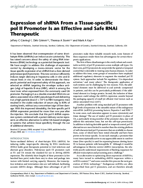 (PDF) Expression of shRNA From a Tissue-specific pol II Promoter Is an ...