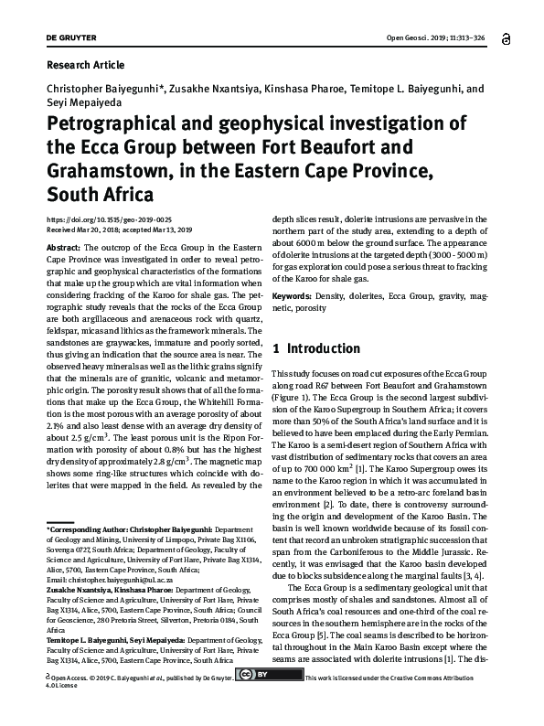 (PDF) Petrographical and geophysical investigation of the Ecca Group ...