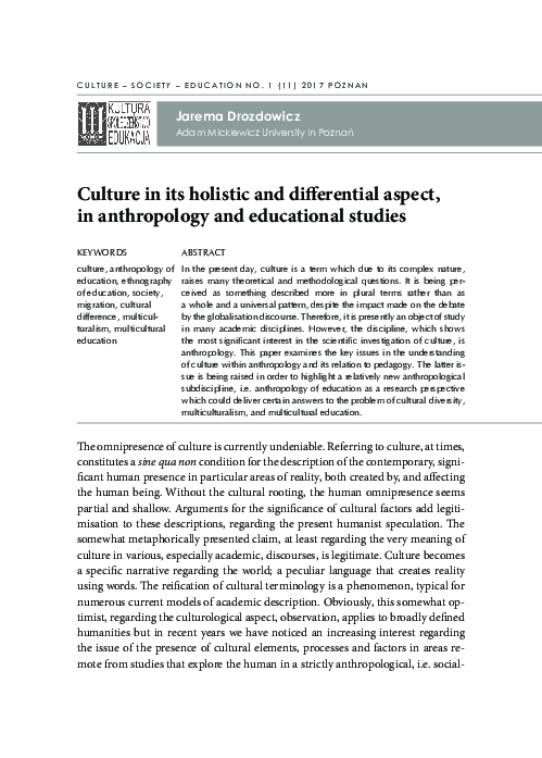 (PDF) Culture in its holistic and differential aspect, in anthropology ...