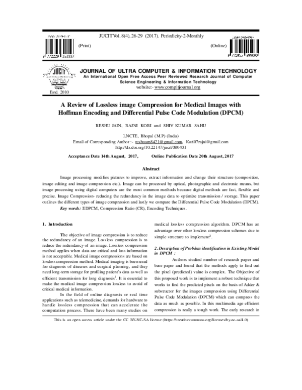 Pdf A Review Of Lossless Image Compression For Medical Images With Hoffman Encoding And