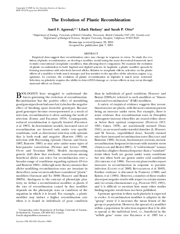 (PDF) The Evolution of Plastic Recombination