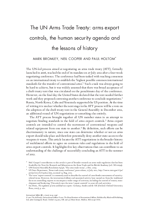 (PDF) The UN Arms Trade Treaty: arms export controls, the human ...