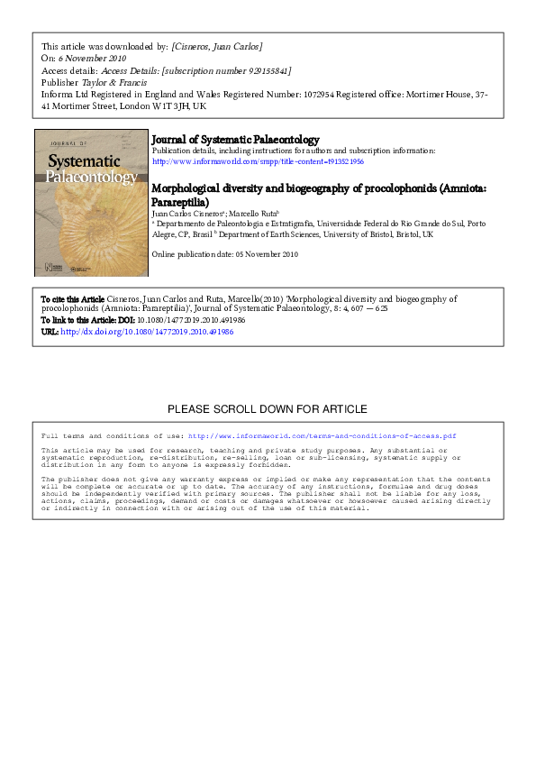 (PDF) Morphological diversity and biogeography of procolophonids ...