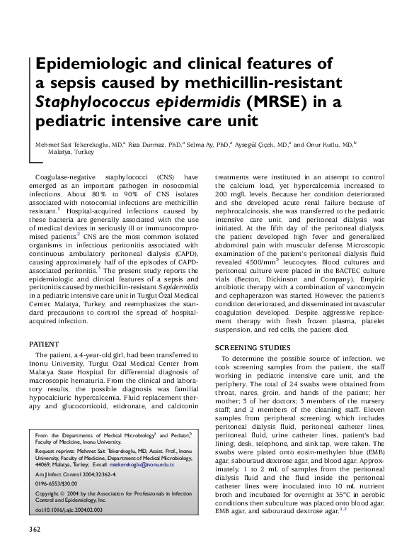 (PDF) Epidemiologic and clinical features of a sepsis caused by ...
