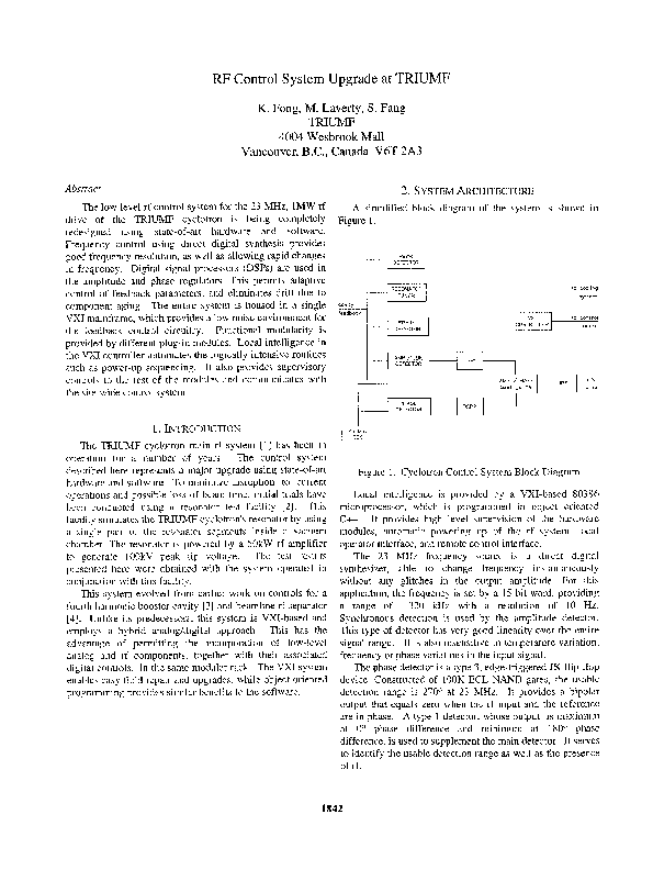 (PDF) RF control system upgrade at TRIUMF | Ken Fong - Academia.edu