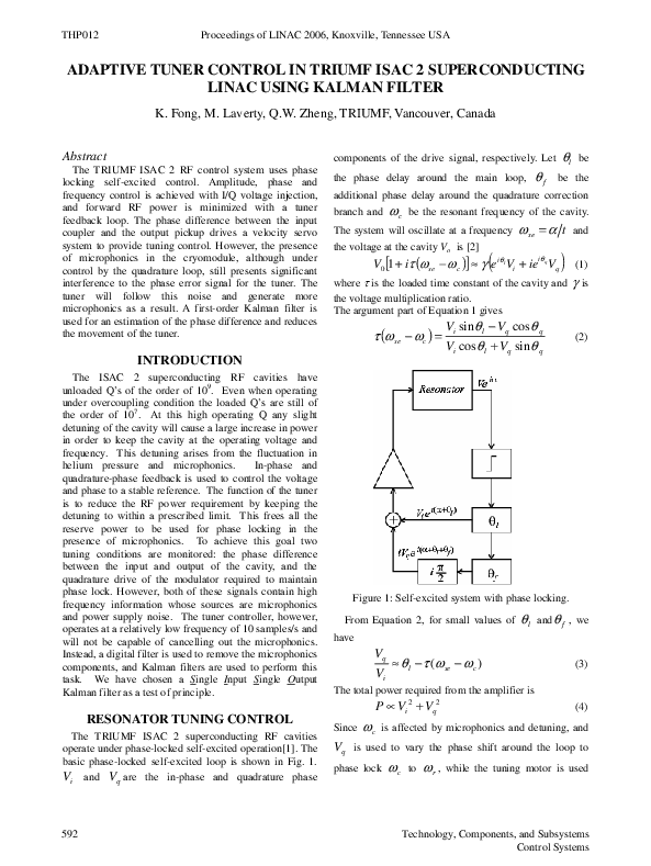 (PDF) Adaptive Tuner Control in Triumf Isac 2 Superconducting Linac ...