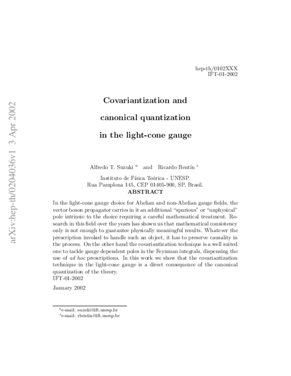 (PDF) Covariantization and canonical quantization in the light-cone gauge