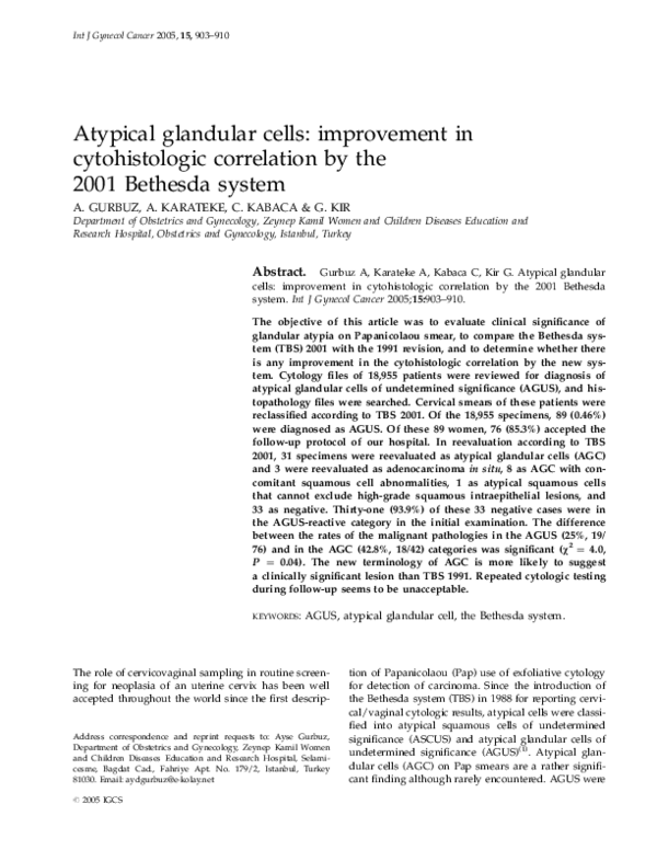 (PDF) Atypical glandular cells: improvement in cytohistologic ...