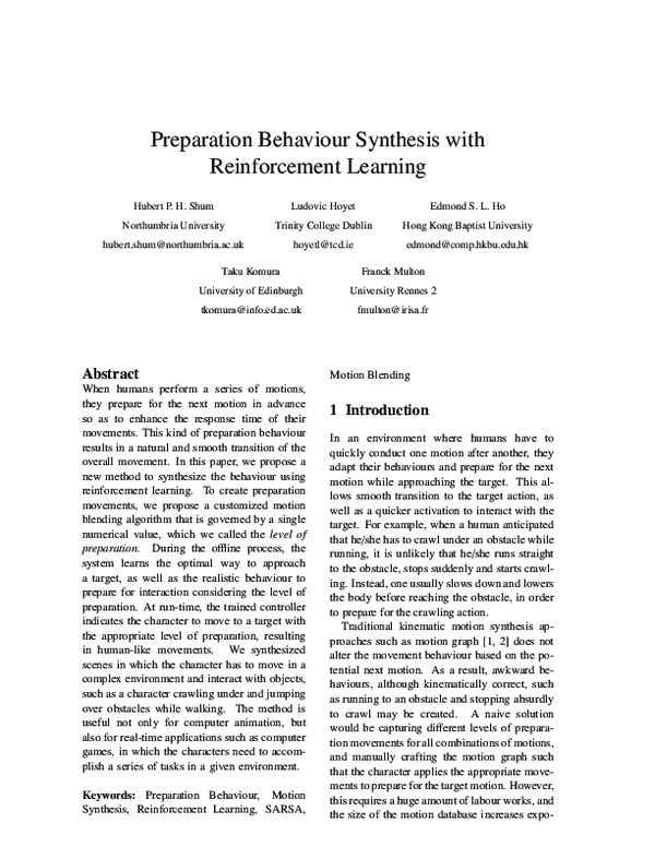 Pdf Preparation Behaviour Synthesis With Reinforcement Learning