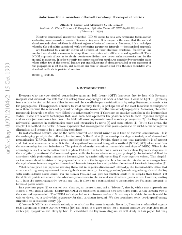 Pdf Solutions For A Massless Off Shell Two Loop Three Point Vertex Alfredo Takashi Suzuki