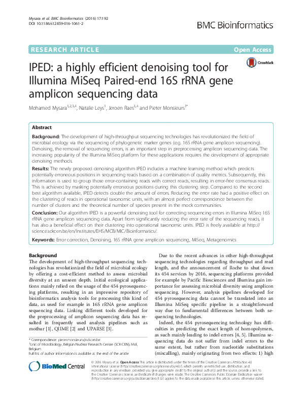 (PDF) IPED: a highly efficient denoising tool for Illumina MiSeq Paired-end 16S rRNA gene ...
