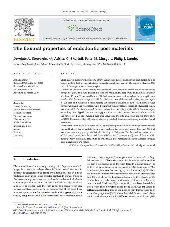 (PDF) The flexural properties of endodontic post materials