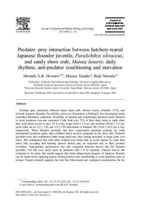 (PDF) Predator–prey interaction between hatchery-reared Japanese ...