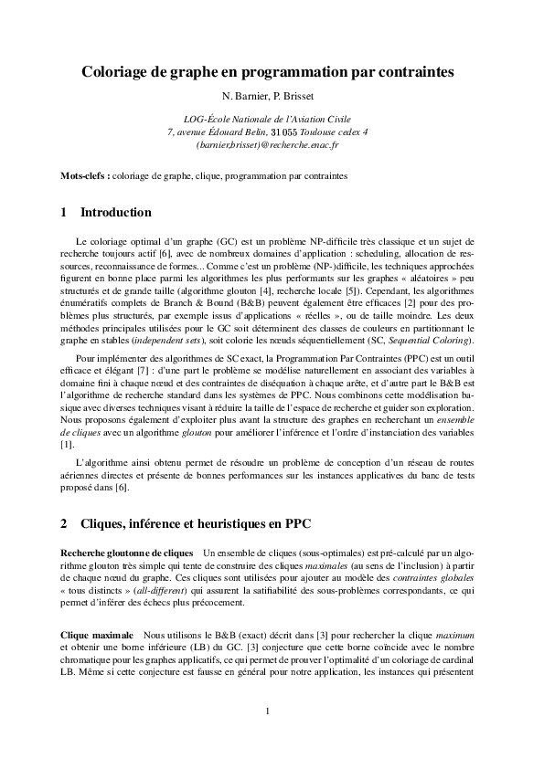 (PDF) Coloriage de graphe en programmation par contraintes