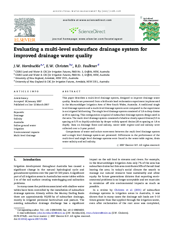 (PDF) Evaluating a multi-level subsurface drainage system for improved ...