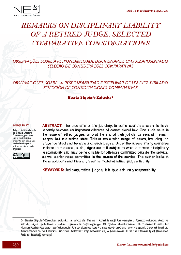 (PDF) Remarks on Disciplinary Liability of a Retired Judge. Selected ...