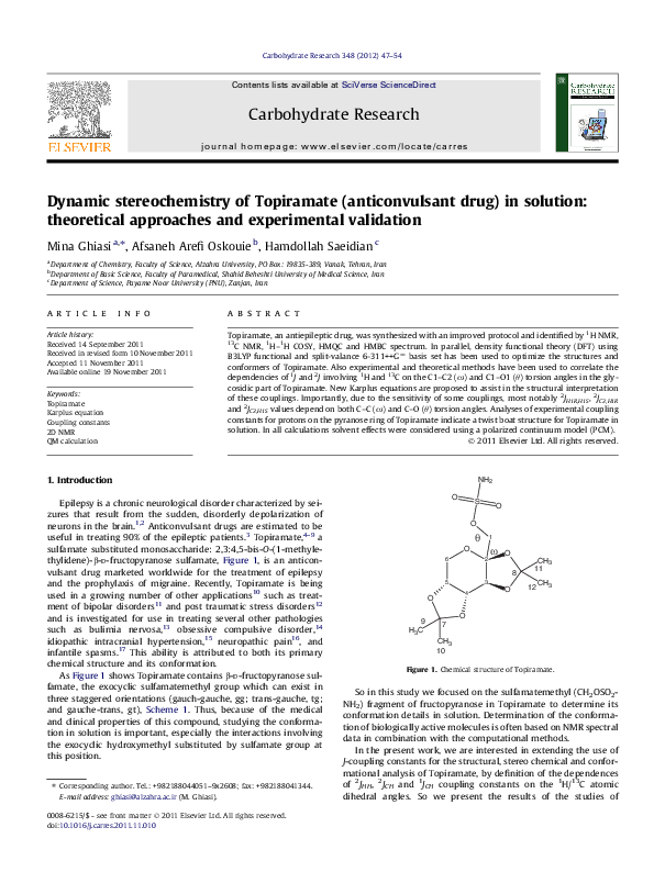 (PDF) Dynamic stereochemistry of Topiramate (anticonvulsant drug) in ...