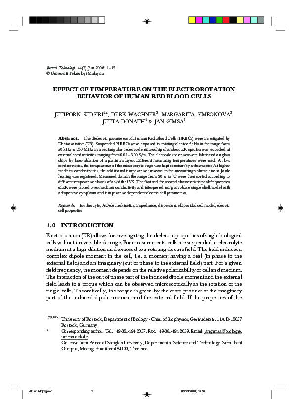 (PDF) Effect Of Temperature On The Electrorotation Behavior Of Human ...