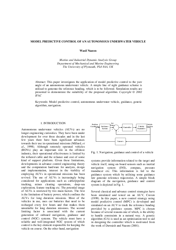 (PDF) Model predictive control of an autonomous underwater vehicle in ...