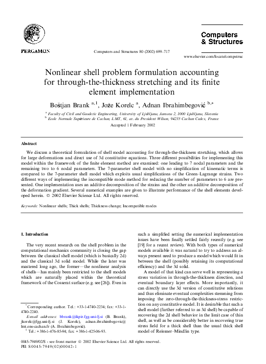(PDF) Nonlinear shell problem formulation accounting for through-the-thickness stretching and ...