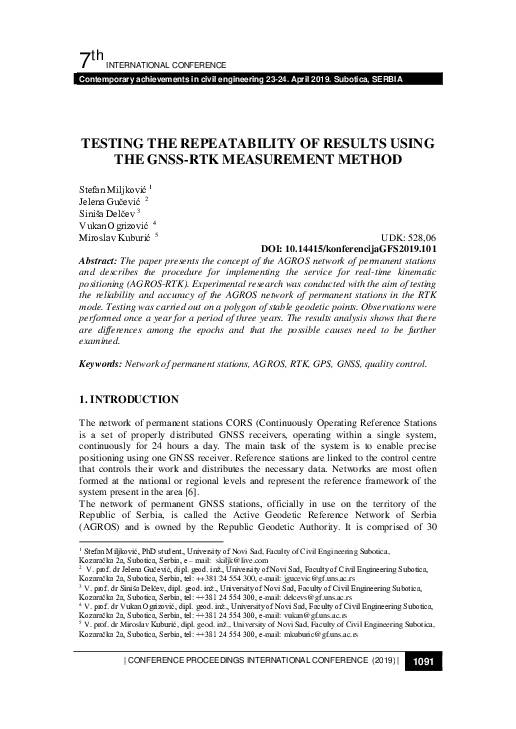 (PDF) Testing the Repeatability of Results Using the GNSS-RTK ...