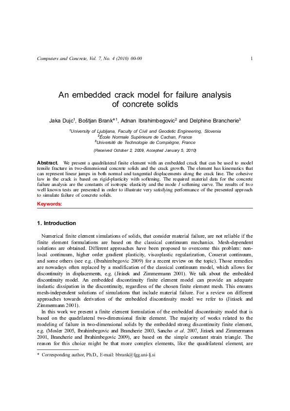 (PDF) An embedded crack model for failure analysis of concrete solids