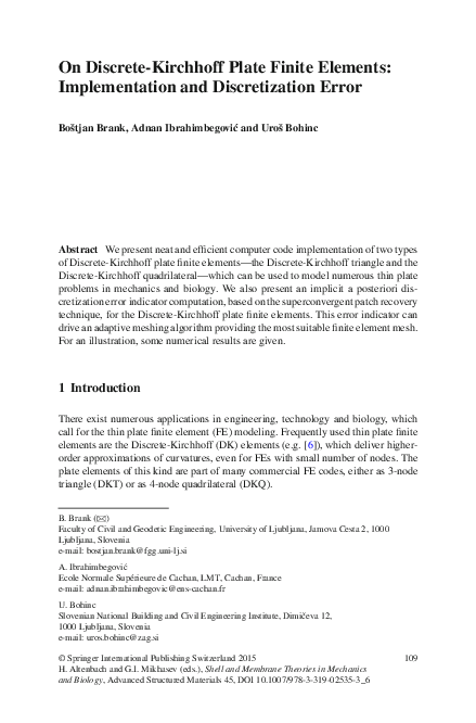 (PDF) On Discrete-Kirchhoff Plate Finite Elements: Implementation and Discretization Error
