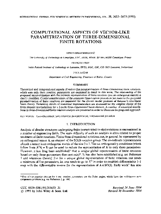 (PDF) Computational aspects of vector-like parametrization of three-dimensional finite rotations